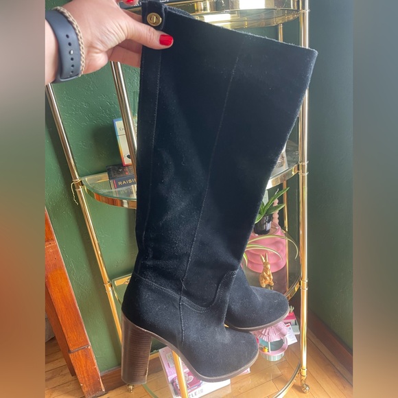 Coach | Shoes | Coach Effie Tall Black Suede Boots Size 1 Block Heel ...